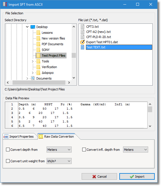 Introduction > SPT Input data > Import SPT data